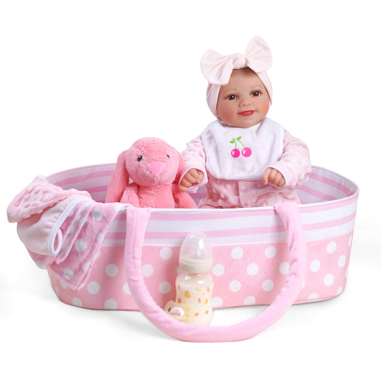 BABESIDE Lifelike Reborn Baby Dolls Girl with Bassinet, 17-Inch Sweet ...