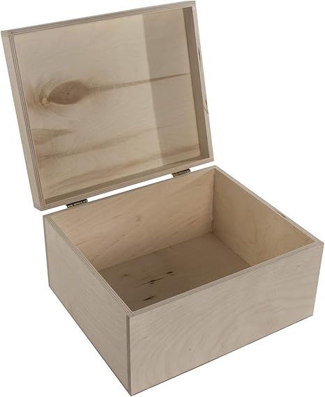 WooDeeDoo Wooden Box with Hinged Lid | 29 x 25 x 15 cm | Keepsake ...