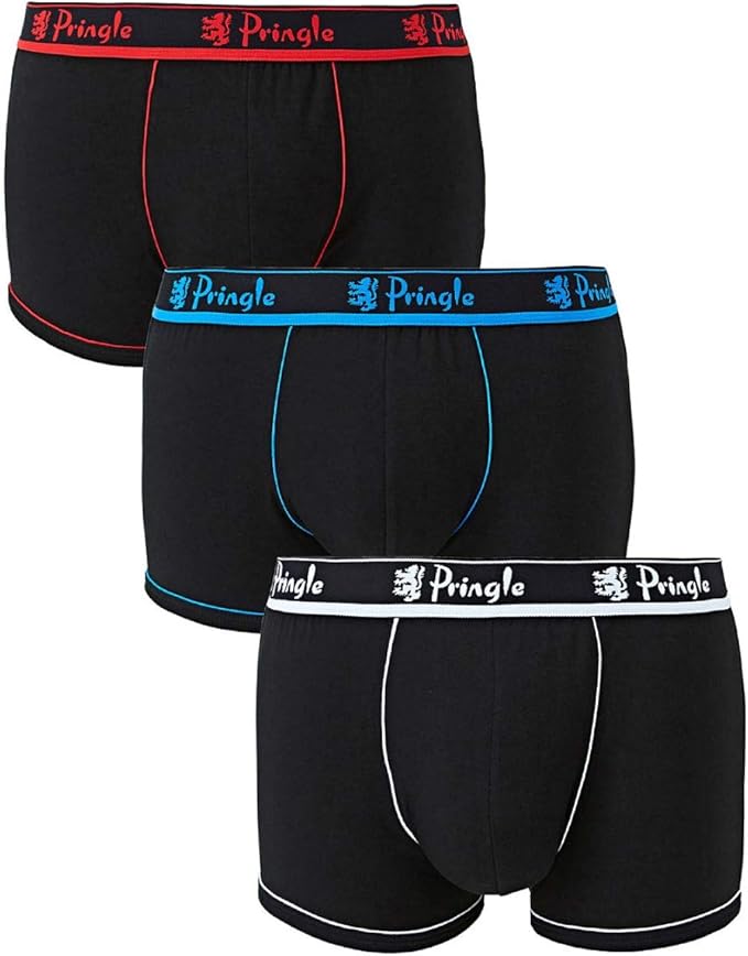 Pringle of Scotland Underwear 3 Pack Boxer Shorts Trunks Black: Amazon ...