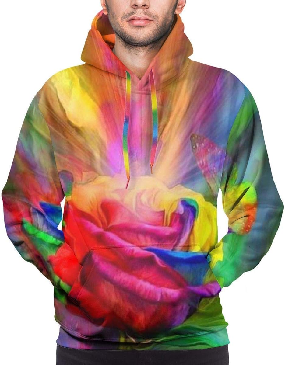 nxnx Trippy Tie Dye Rose Colorful Men's Long Sleeve Active Shirts ...