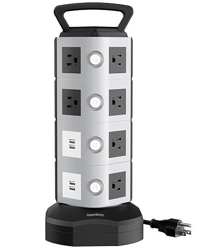 Surge Protector Power Strip Tower, SUPERDANNY 3000W 4.2A with 4 USB ...