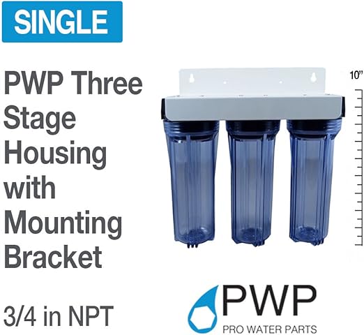 Triple Stage 10x2.5" Clear Filter Housing W/Mounting Bracket 3/4" NPT ...
