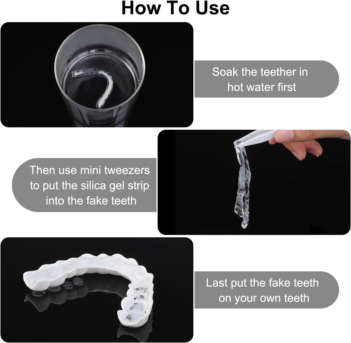 2 Pieces Instant Veneers Dentures Fake Teeth Smile Serrated Denture ...