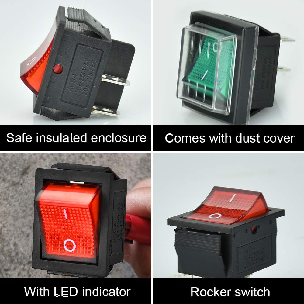 6 PCS Rocker Switch 4 Terminals DPDT Illuminated Rocker Switch with ...