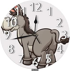 Nicokee Donkey Wall Clock Cartoon Animal Tail Wild Animals Gray Silent ...
