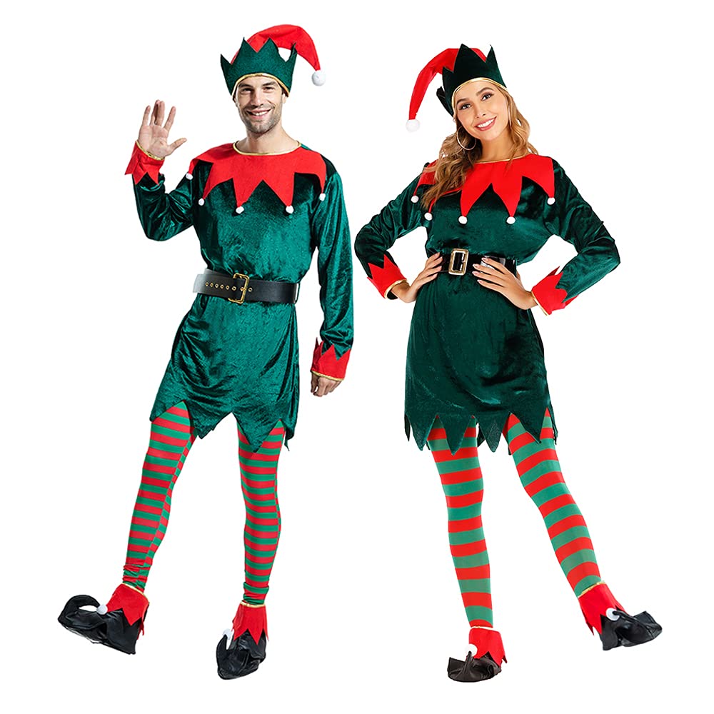 Megartico Christmas Adult Elf Santa Helper Costume Full Set Green ...