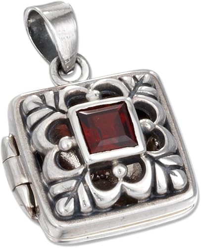 Amazon.com: Sterling Silver 925 Square Filigree Locket with Garnet ...