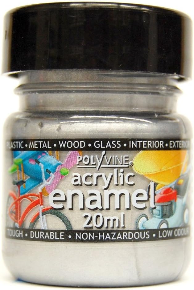 Polyvine 20ml acrylic enamel paint Mettalic Silver: Amazon.co.uk ...