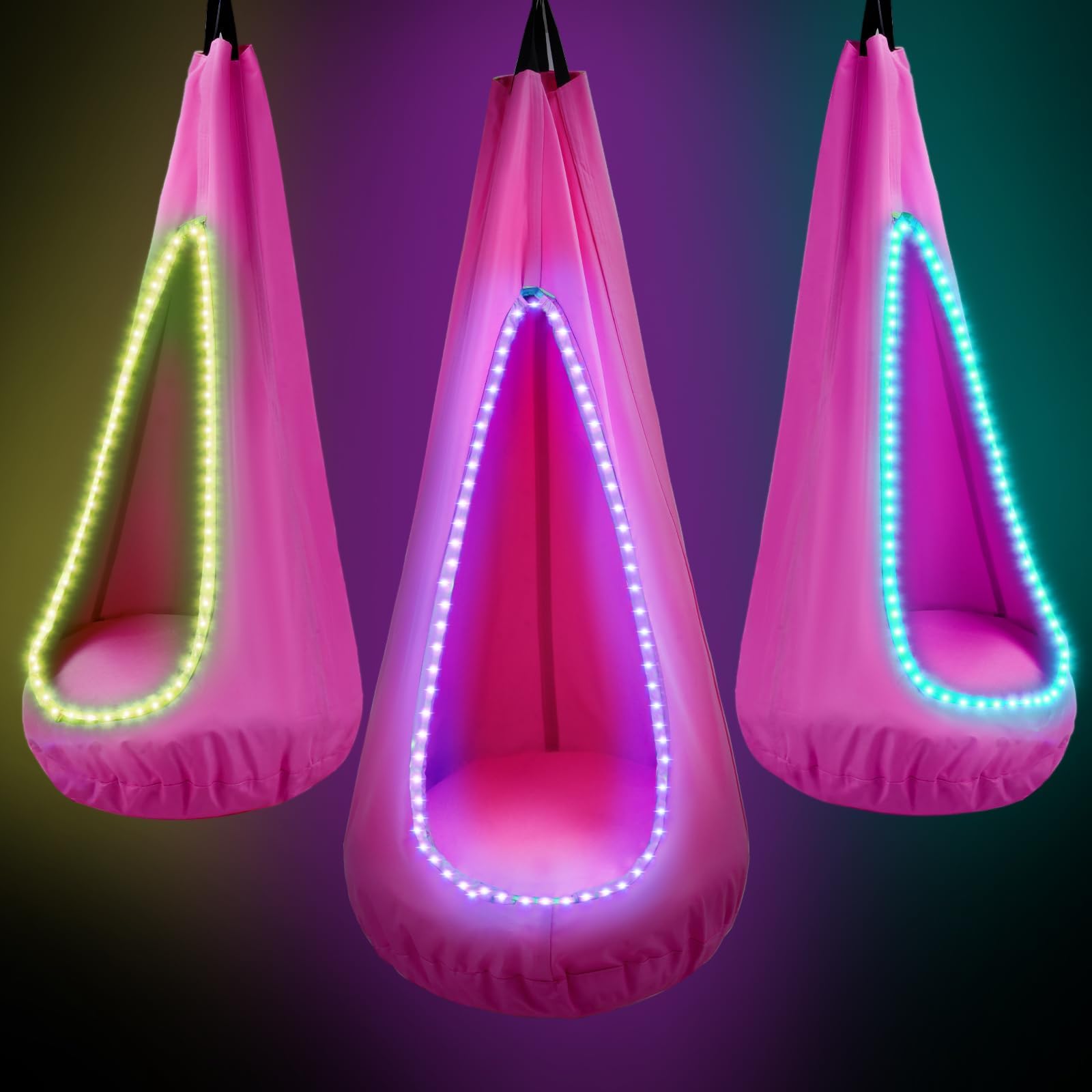 AIHSUMC Light Up Kids Pod Swing Seat, Upgraded Sensory Pod Swing ...