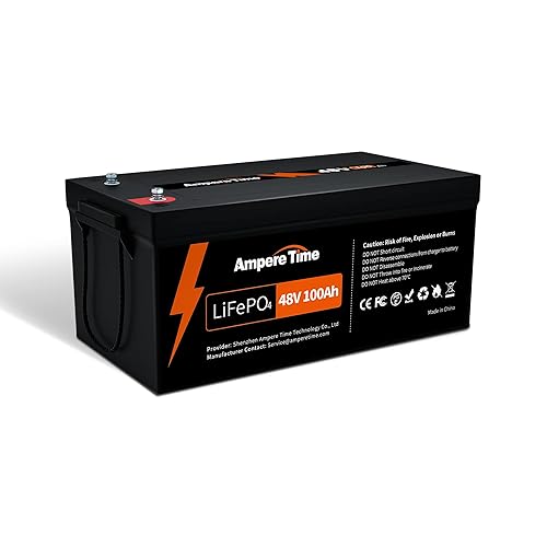Ampere Time LiFePO4 48V 100Ah Lithium Battery, Built-in 100A BMS and Grade A Cells, Max. 5120W ...