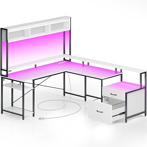 Rolanstar Computer Desk with File Drawers, 99.2" L Shaped Gaming Desk ...