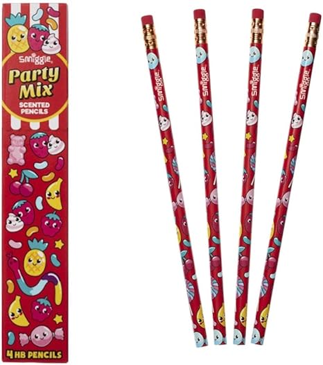 Smiggle Pencils x 4 Pack Scented HB Wooden With Eraser Top (Party Mix ...
