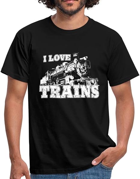 Spreadshirt I Love Trains Men's T-Shirt : Amazon.co.uk: Clothing