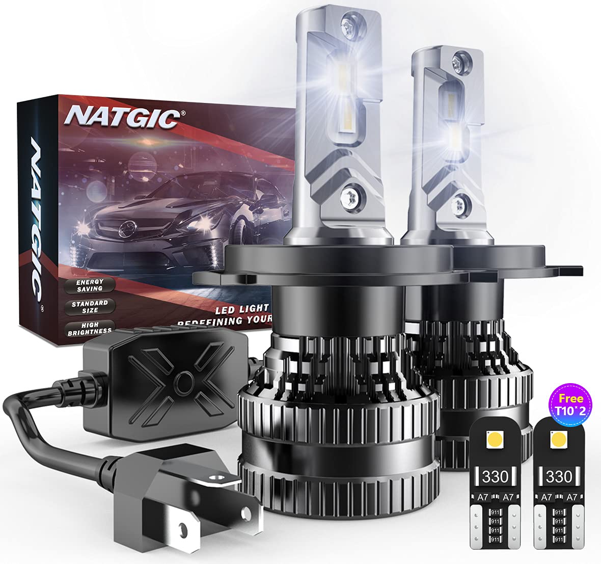 Mua NATGIC H4 LED Headlight Bulbs with 2Pcs T10 LED Bulbs, 300% ...