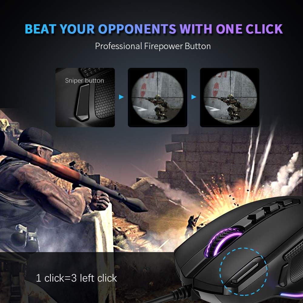 TECKNET Gaming Mouse, 10000DPI Programmable Wired Gaming Mice, 11 ...
