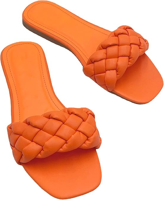 (orange, large size)2021 new summer solid color slippers increase woven ...