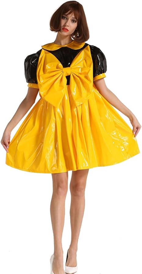 GOceBaby Big Yellow Bow Sissy Maid Lockable PVC A Line Dress Costume ...