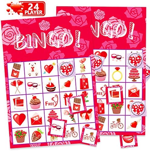 FUNNISM Valentines Day Bingo Game Cards,24-players Bingo Card Games for ...
