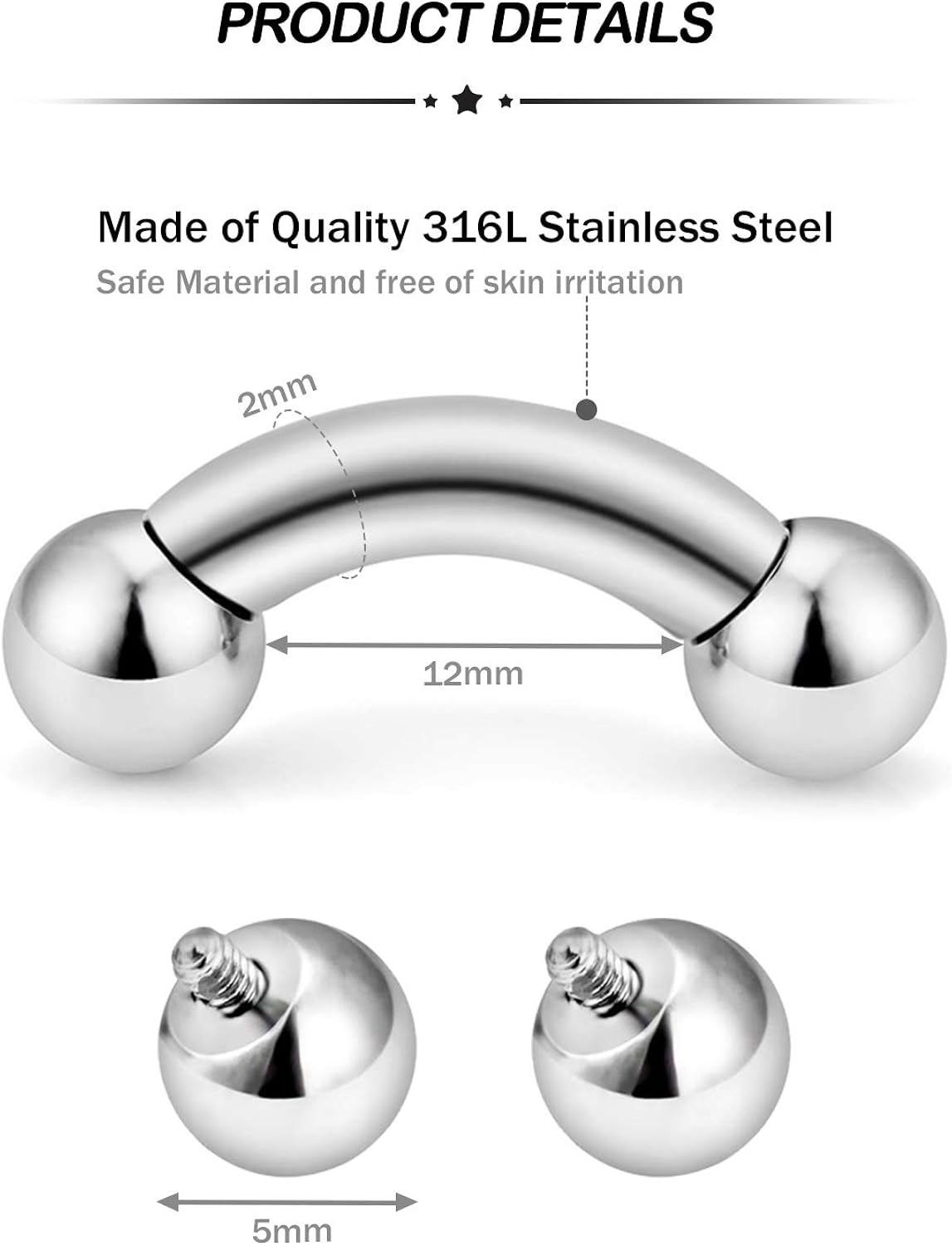 Longita PA Ring Internally Threaded Bent Curved Barbell & Straight ...