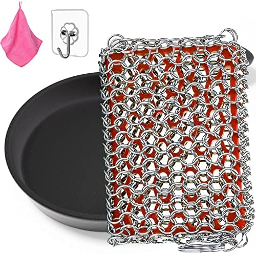 Cast Iron Cleaner, 316 Premium Stainless Steel Chainmail Scrubber Dish ...