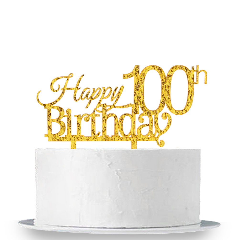 Amazon.com: INNORU ™ Happy 100th Birthday Banner Gold Glitter Letters ...