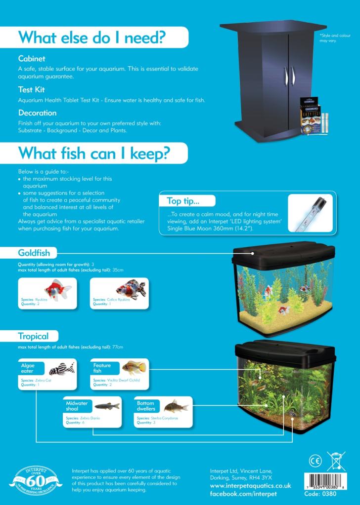 Interpet Fish Pod Glass Aquarium Fish Tank, 64L, with Bright White ...