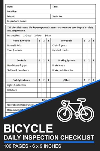 Bicycle Daily Inspection Checklist: Bicycle Pre-Ride Inspection Book ...