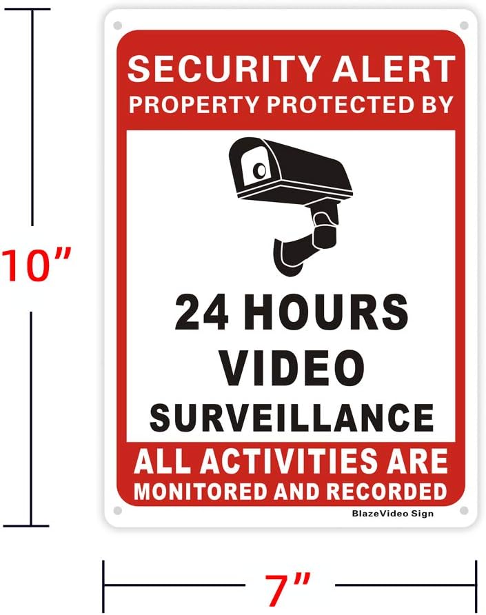 4-Pack Video Surveillance Sign, 24 Hours Security Signage, All ...