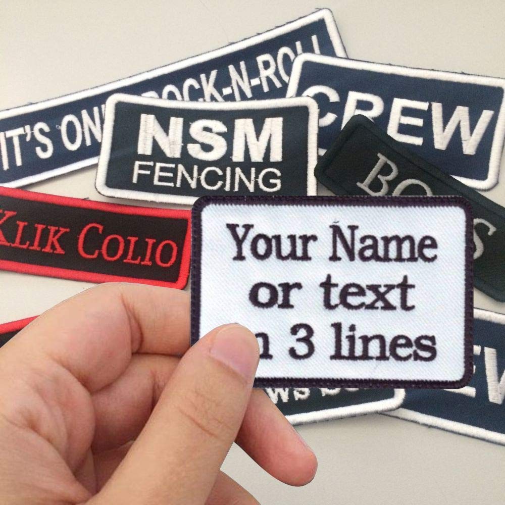 Personalised 3 Line, Custom Embroidered, Biker, Name Tag, PATCH Iron on ...