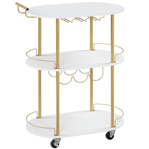 HOOBRO Bar Cart Gold, 3-Tier Home Bar Serving Cart with Lockable Wheels ...