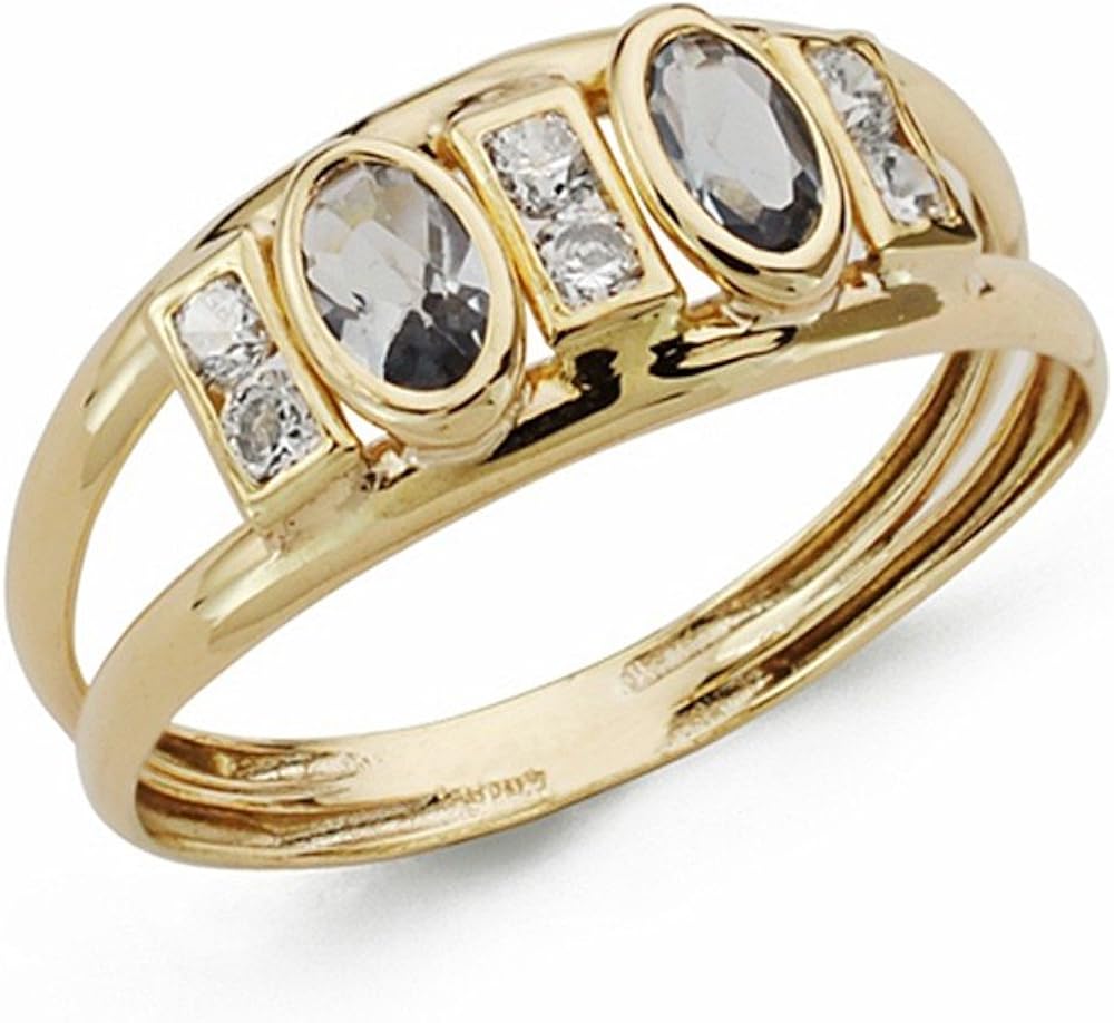 9k gold ring oval stones zircons [AA2718]: Amazon.co.uk: Jewellery