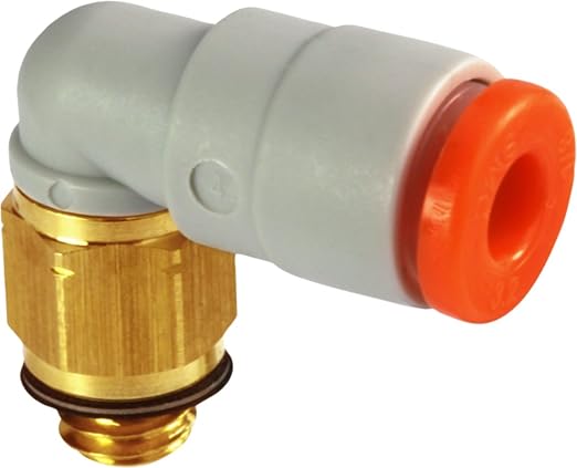 SMC KQ2L01-32A PBT & Brass Push-to-Connect Tube Fitting, 90 Degree Elbow, 1/8" Tube OD x 10-32 ...