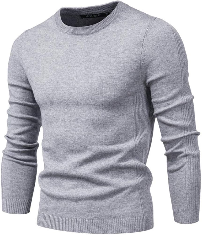 Otoño Color sólido Gris Casual suéter de algodón sólido Jerseys Hombres ...