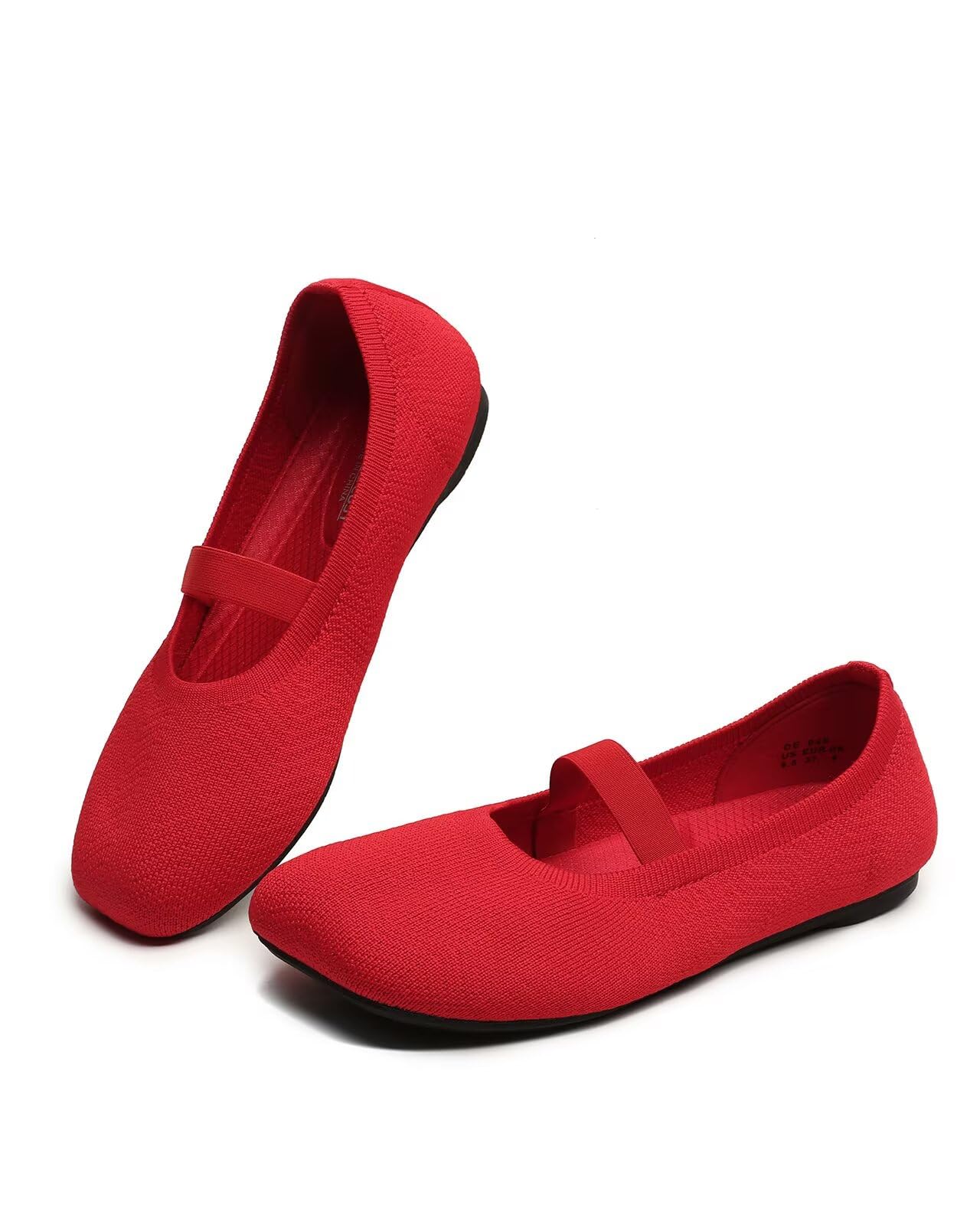 ZUXYAFU Women's Wide Toe Box Flats Shoes Knit Mary Jane Ballet Flats ...