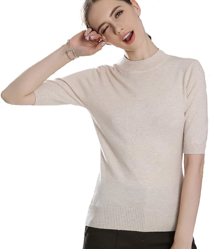 Panreddy Damen Cashmere Strickpullover Kurzarm Volltonfarbe Pullover: Amazon.de: Bekleidung