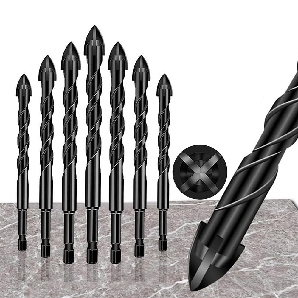 Mua 7 Piece 4 Edge Cross Drill Bit Set, Stone Drill Bit Set, Hex Shank ...