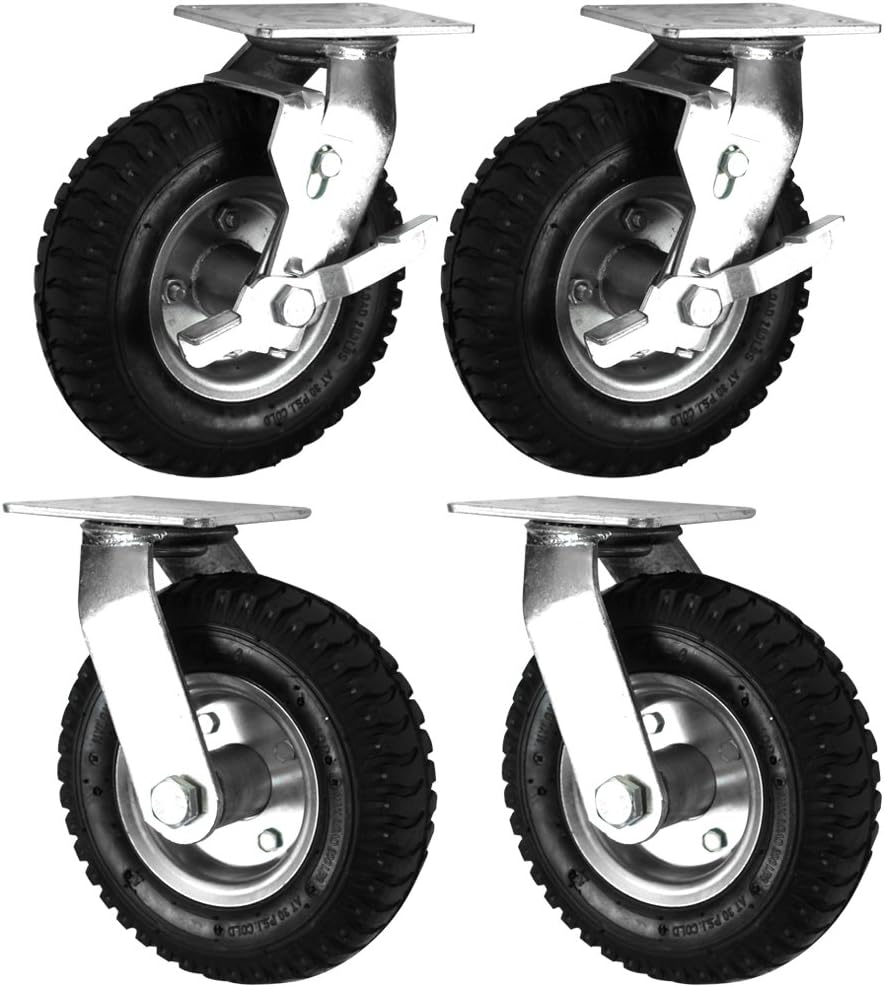 Air Filled Black Rubber Pneumatic Swivel/Swivel Braked Wheels Casters ...