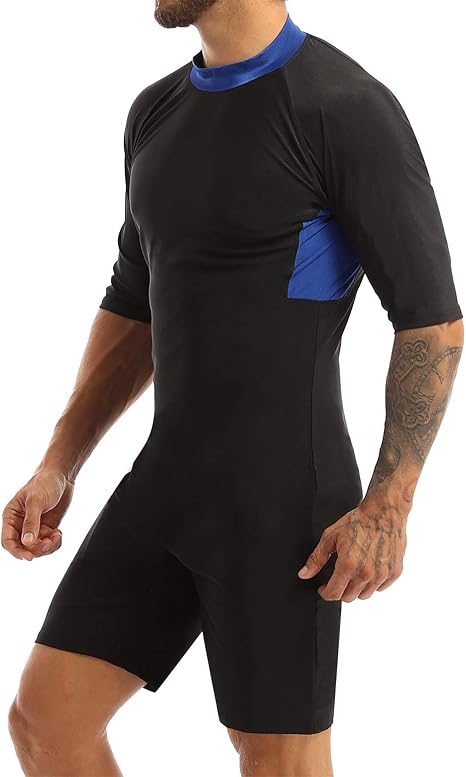 CHICTRY Men's Half Sleeve Wetsuit Block Color Shorty Bodysuit Swimming ...