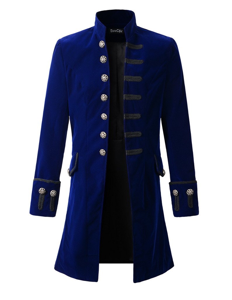 DarcChic Mens Velvet Goth Steampunk Victorian Frock Coat (XL, Blue) for ...