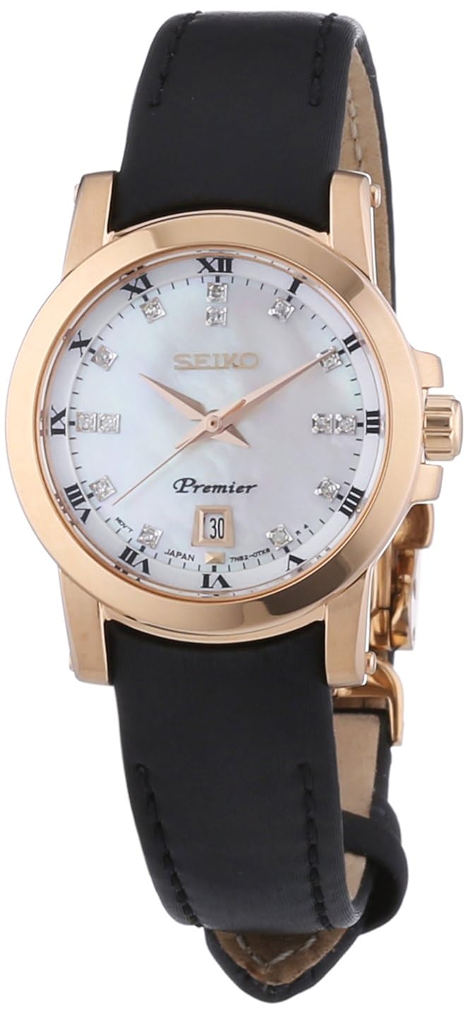 Seiko Premier Women's Quartz Watch, with Leather Strap, Black: Amazon ...