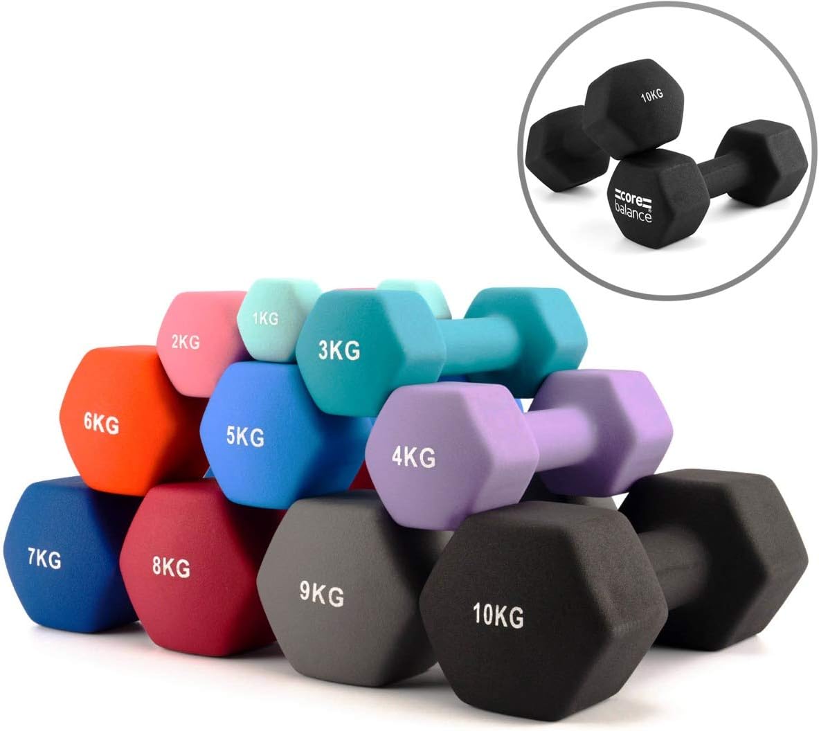 Core Balance Hex Dumbbells (Pair), Neoprene Coated Hexagonal Hand ...