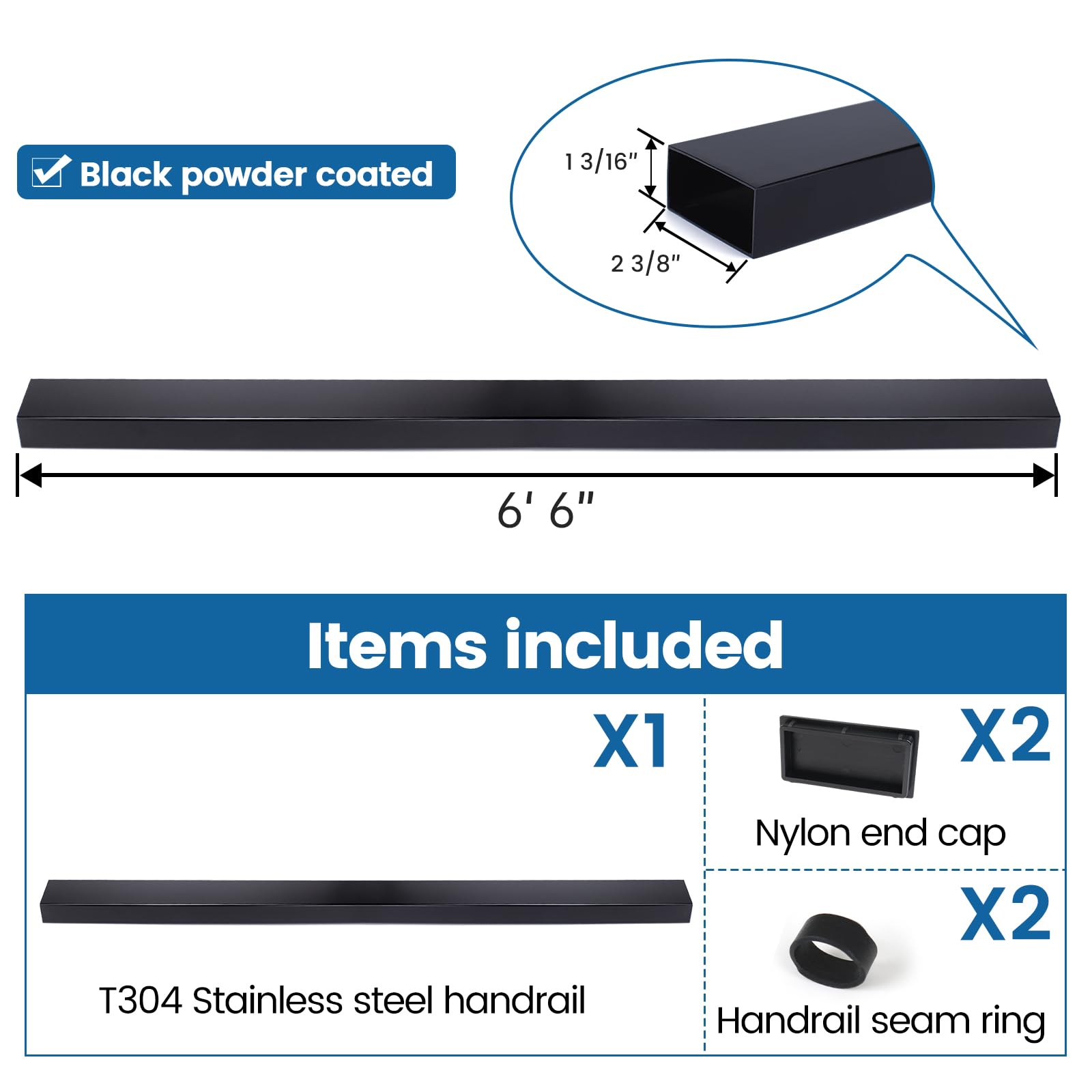 Mua Muzata 6'6" Black Cable Railing Handrail Rectangular Stainless ...