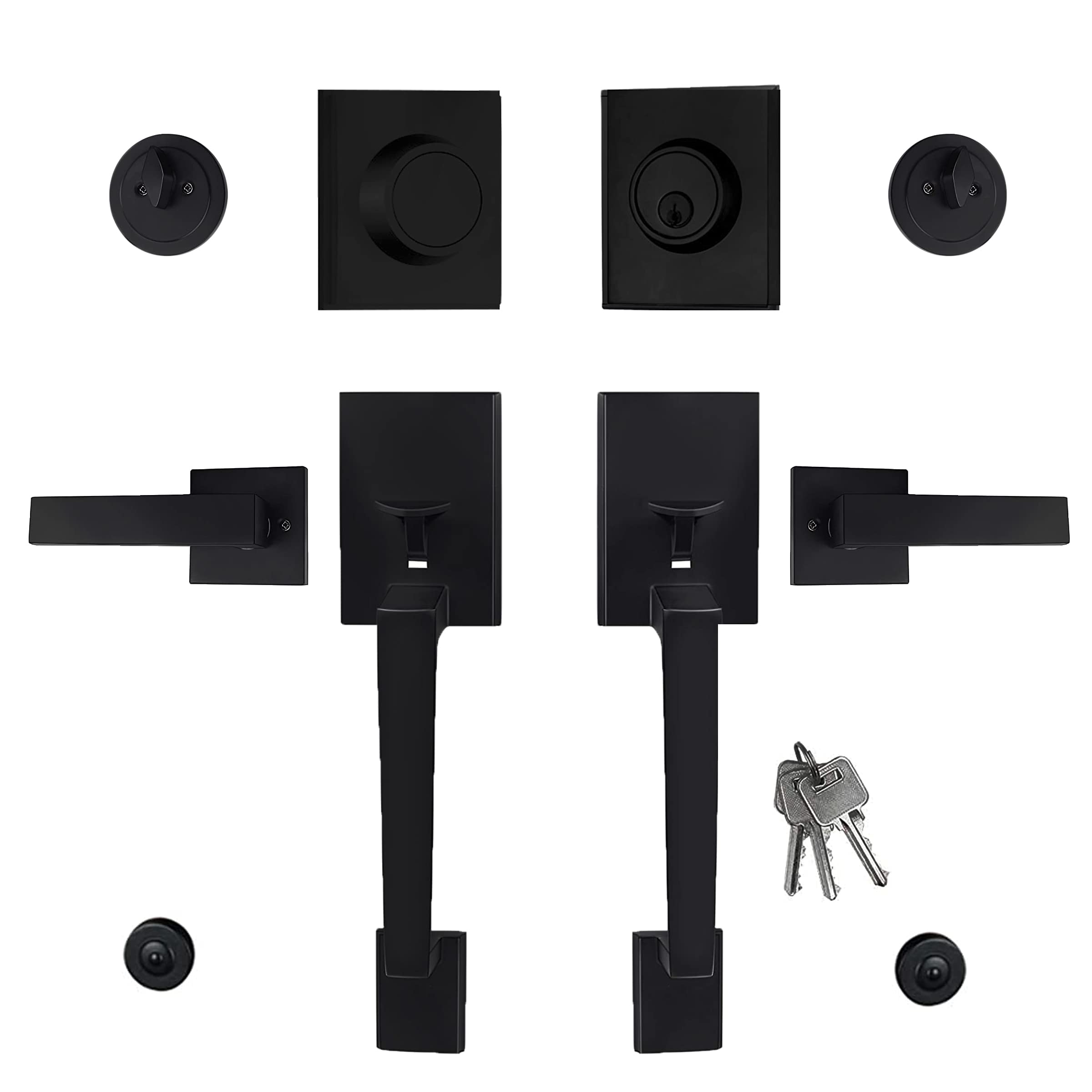 Virego Double Door Handle Set, Matte Black Double Front Door Handle ...