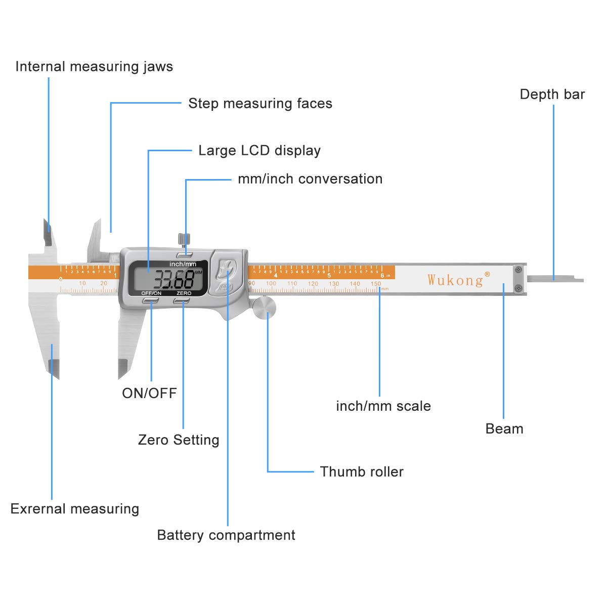 Digital Vernier Calipers-Stainless Steel Digital Caliper 0-6″/0-150mm ...