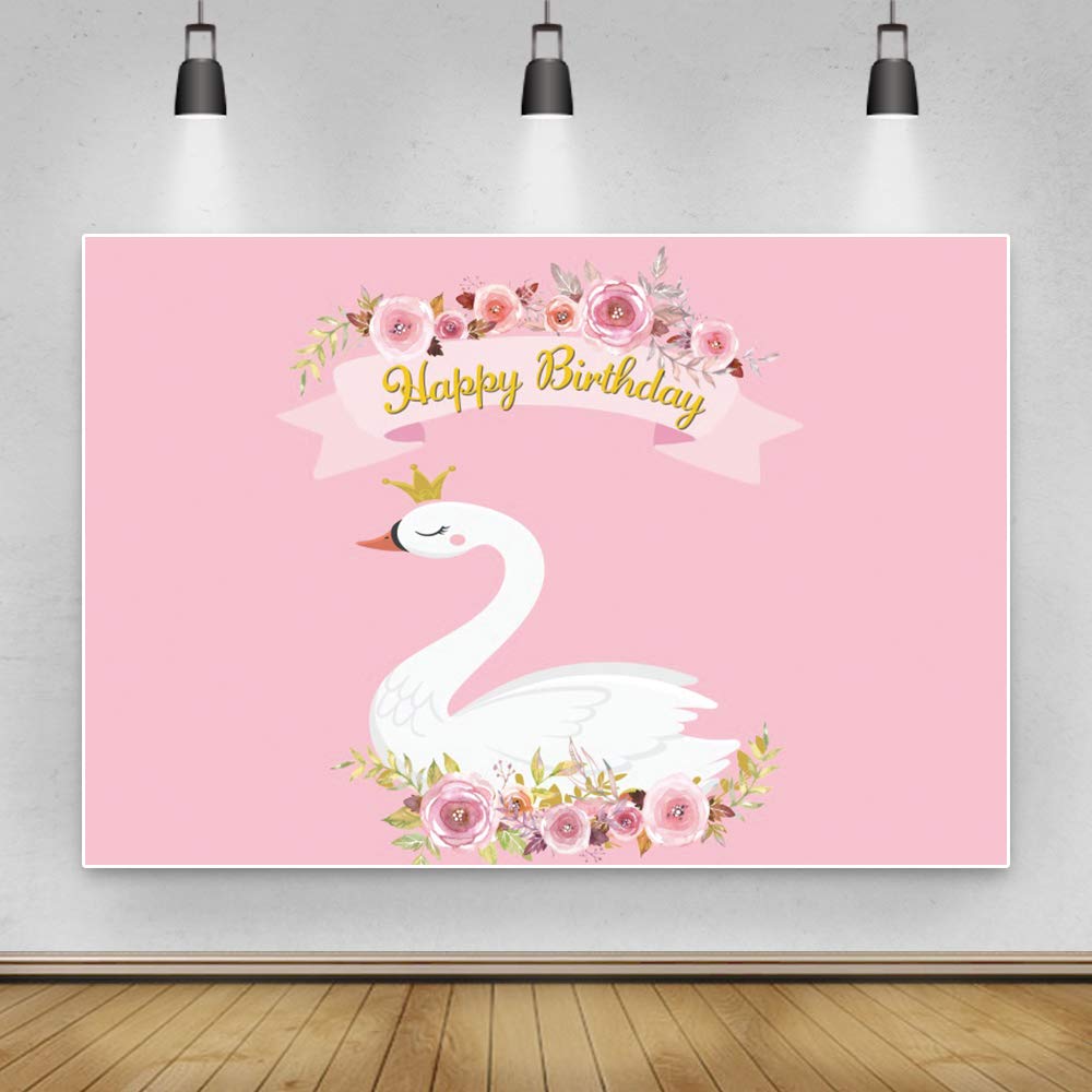 Buy Qinunipoto 5x3ft Polyester Happy Birthday Backdrop Pink Flowers ...