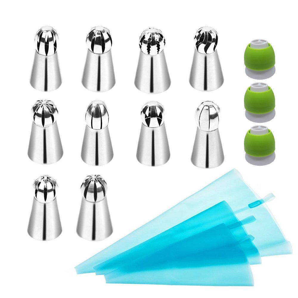LOHOME Russian Piping Tips 16-pieces Set - 10 Spherical Pastry Nozzles ...