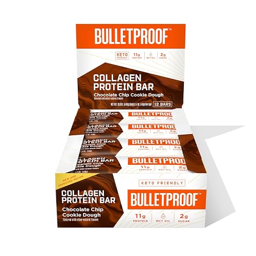 Bulletproof Chocolate Chip Cookie Dough Collagen Protein Bars, Pack of ...