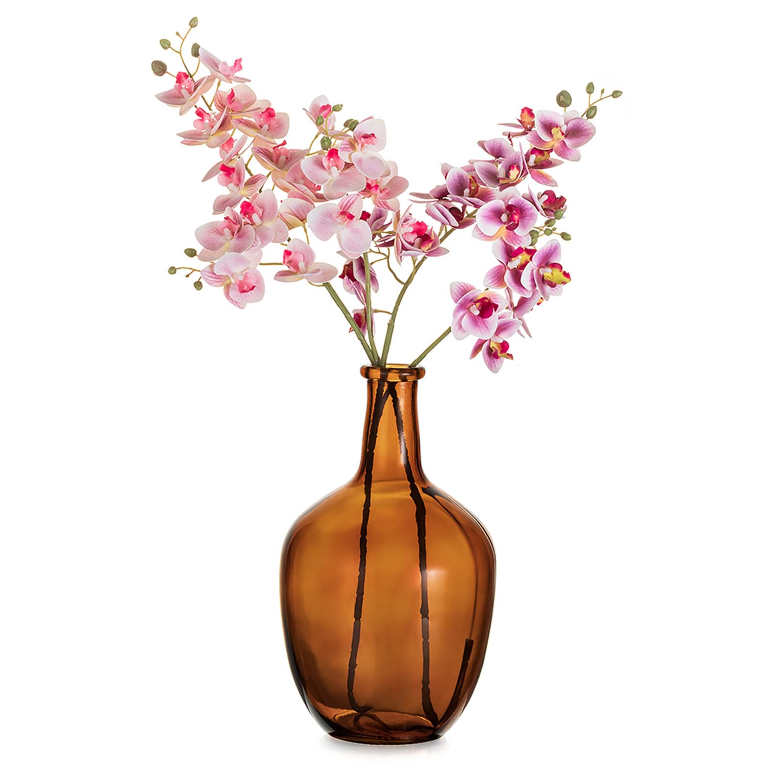 Hewory Large Amber Glass Vase for Decor 12in Tall Farmhouse Decorative ...