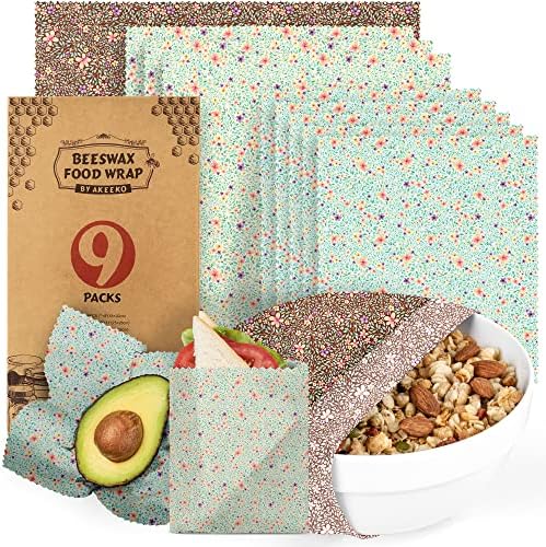 Akeeko Reusable Beeswax Food Wraps - Assorted 9 Packs, Eco-Friendly ...
