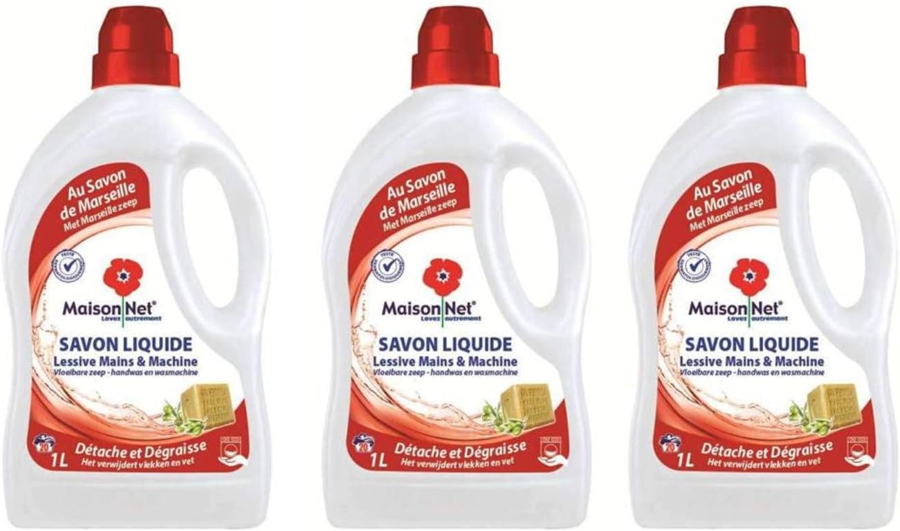 Maison Net Lessive Mains/Machine Savon de Marseille 1 L - Lot de 3 ...